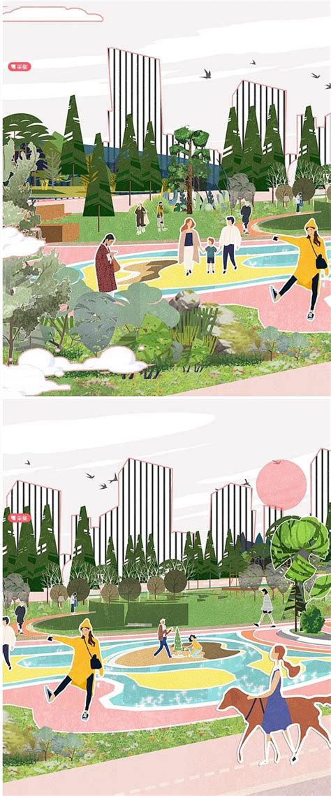 2023ps插画风公园效果图psd免扣素材小清新公园景观效果图psd素材 花瓣网