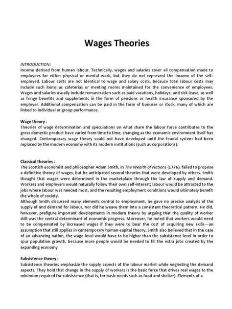 Wages Theories Wage Theory Pdf Economics Labour Economics