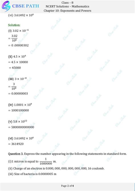 NCERT Solutions For Class 8 Maths Exercise 10 2 Exponents And Powers