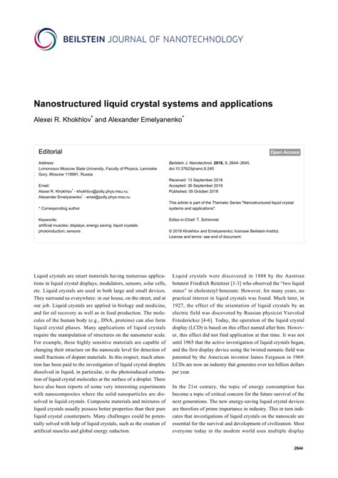 PDF Nanostructured Liquid Crystal Systems And Applications