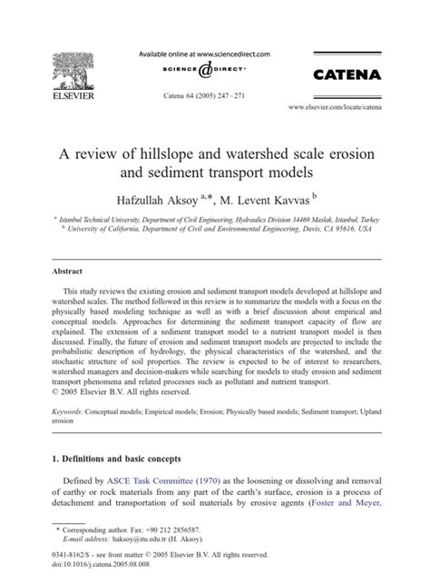1a Review Of Hillslope And Watershed Scale Erosion And Sediment Transport Models Pdf Erosion