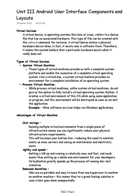 Mad 3 Unit Iii Android User Interface Components And Virtual Devices