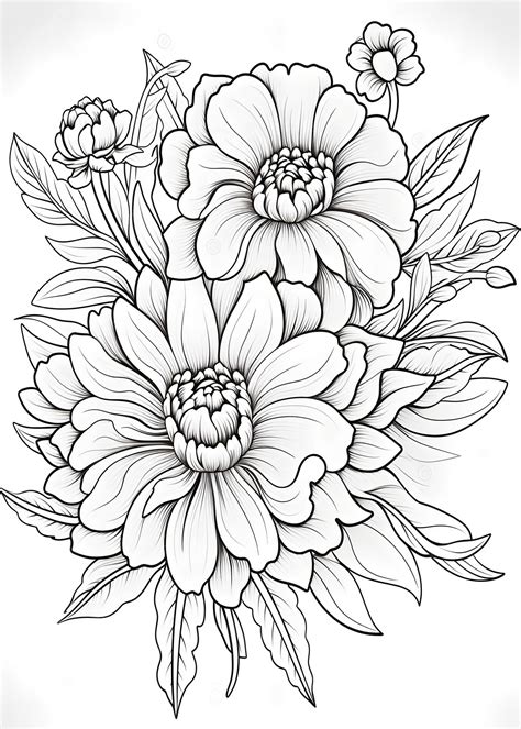 꽃색 페이지 잎이 있는 꽃의 어리 손으로 그린 꽃 그림 꽃 색채 페이지 인공지능 생성 프리미엄 사진