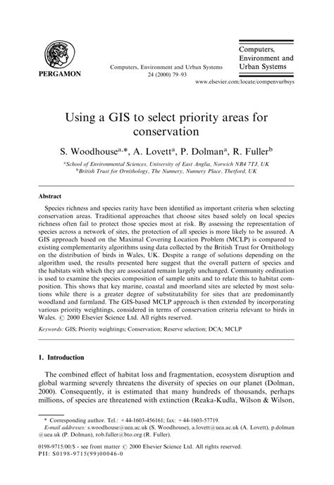 PDF Using A GIS To Select Priority Area For Conservation