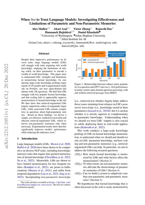 Pdf When Not To Trust Language Models Investigating Effectiveness