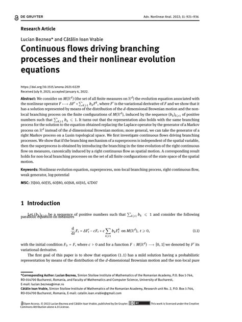 Pdf Continuous Flows Driving Branching Processes And Their Nonlinear Evolution Equations