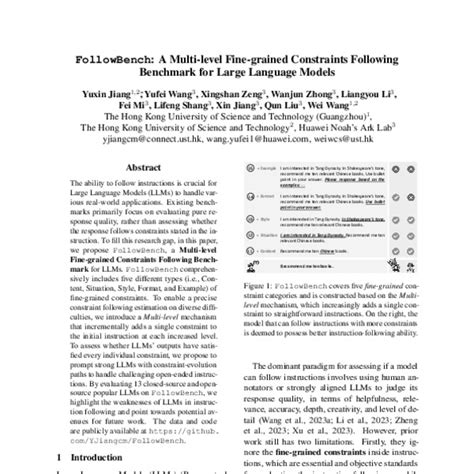 Followbench A Multi Level Fine Grained Constraints Following Benchmark