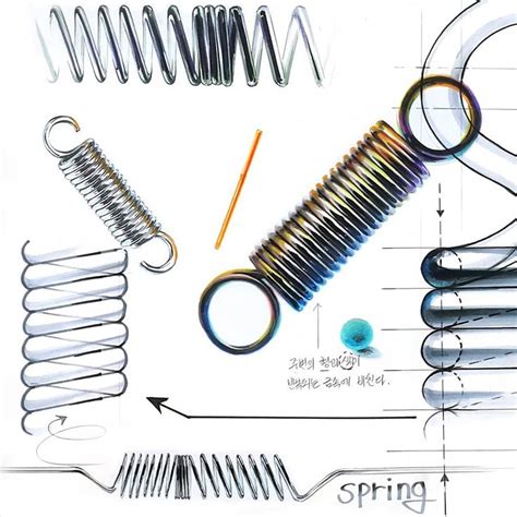 인장스프링시범완성했어요 기초디자인원리부터알고그리자 홍대창조의아침 인장스프링 용수철 스프링 금속질감 기초디자인
