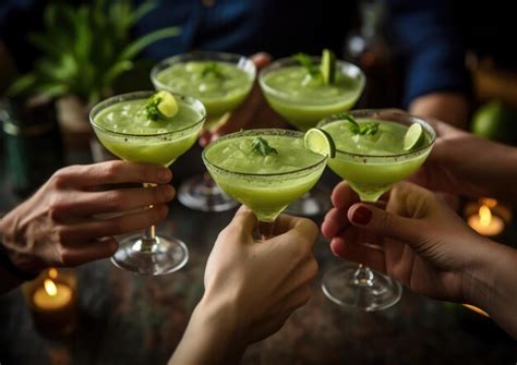Premium Ai Image A Group Of Friends Clinking Their Gimlet Glasses In