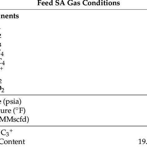Feed Sa Gas Conditions And Processing Specifications Download