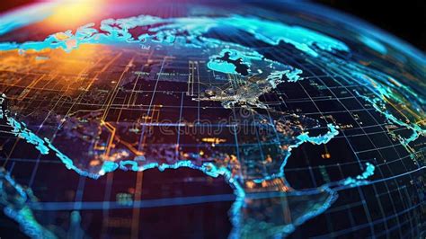 Abstract Digital World Map Global Network And Communication Concept Data Transfer And Cyber