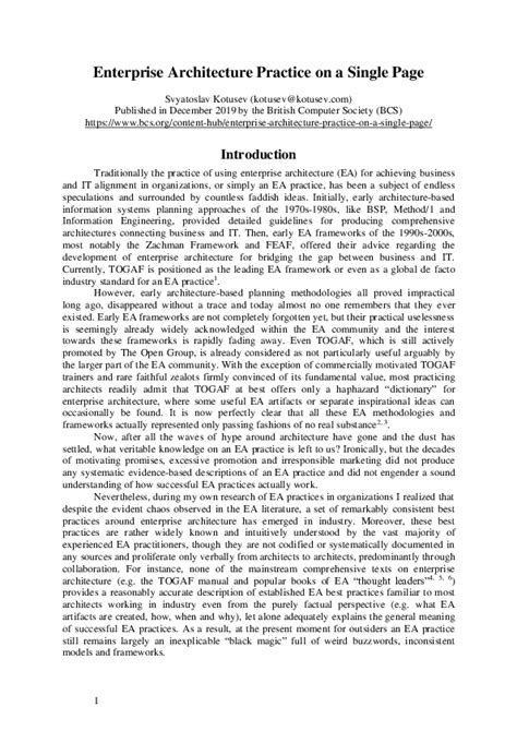 Pdf Enterprise Architecture Practice On A Single Page Svyatoslav Kotusev