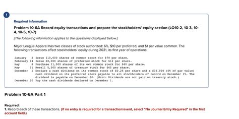 Solved Required Information Problem 10 6a Record Equity