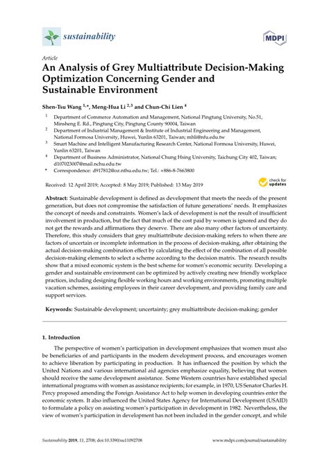 Pdf An Analysis Of Grey Multiattribute Decision Making Optimization Concerning Gender And