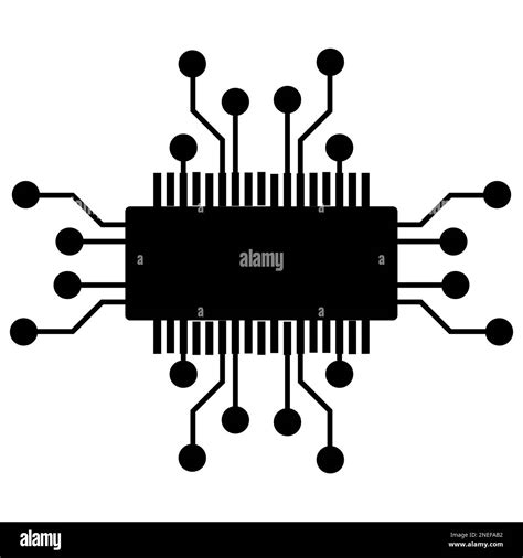 Silhouette Of Simple Schematic Chip Or Component For Microcircuits Isolated On White Background