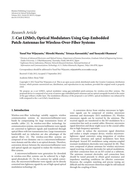 Pdf X Cut Linb O 3 Optical Modulators Using Gap Embedded Patch Antennas For Wireless Over