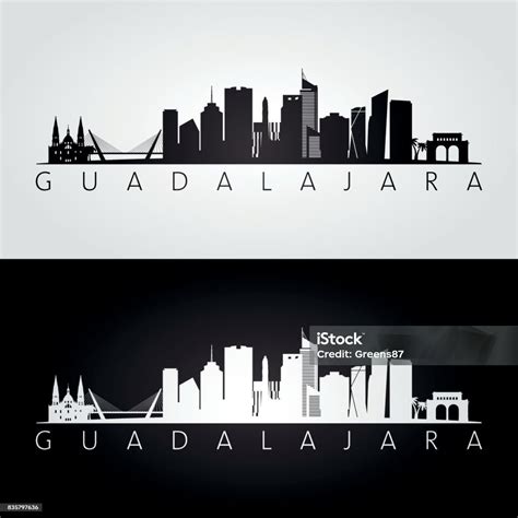 Guadalajara Skyline And Landmarks Silhouette Black And White Design
