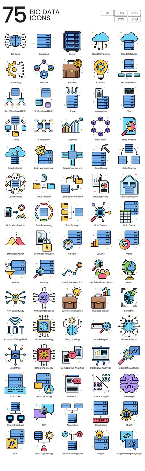 75 Big Data Icon Set Flat Icons