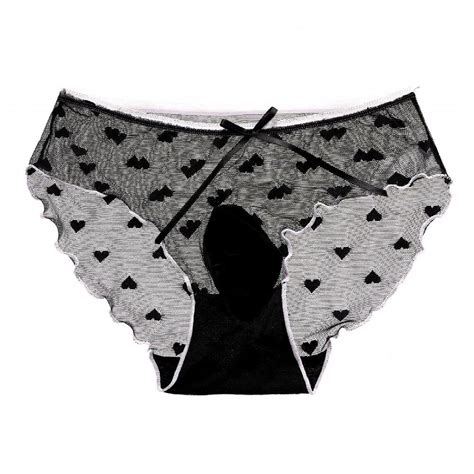 Mens Sissy Panties Hearts Printed See Through Mesh Bikini Briefs