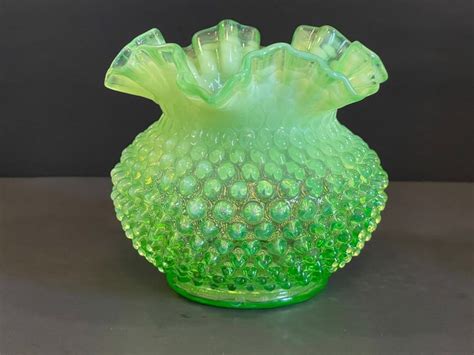 Rare Fenton Green Opalescent Hobnail Vase Etsy Hobnail Vase Fenton