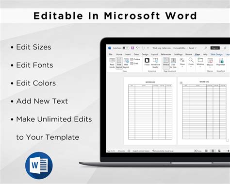 Work Log Printable Time Sheet Log Time Tracker Working Hours Log