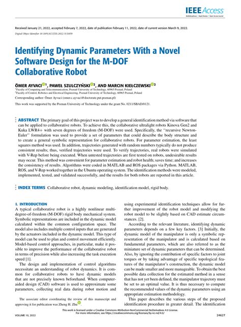 Pdf Identification Dynamic Parameters With A Novel Software Design For The M Dof Collaborative