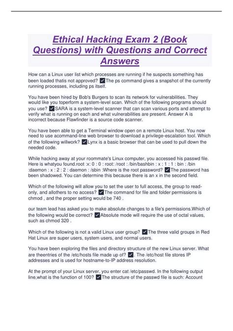 ethical hacking exam 2 book questions with questions and correct