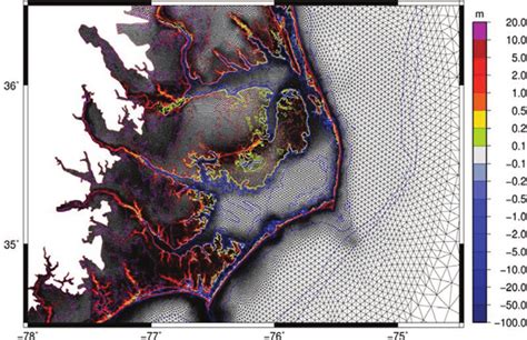 the unstructured grid of adcirc and swan in north carolina the model