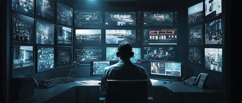 Security Guard Monitoring In Hightech Surveillance Room Premium Ai