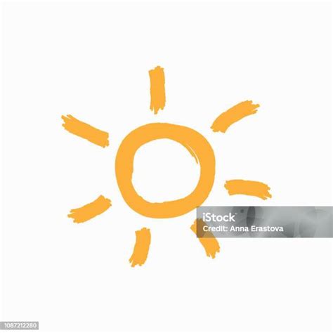 거친 붓으로 직접 그린 귀여운 태양 아이콘 로고 상징입니다 스케치 수채화 그런 지입니다 붓에 대한 스톡 벡터 아트 및 기타 이미지 Istock