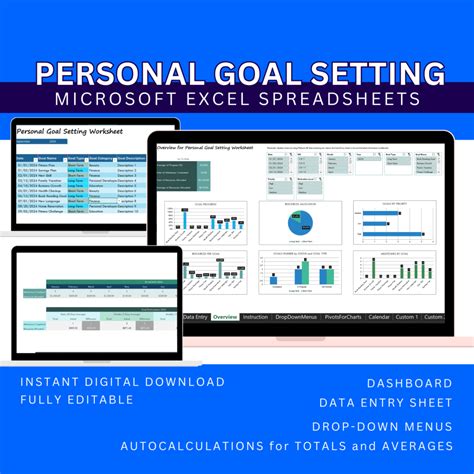 Goal Planner Worksheet Goal Setting Goals Tracker Microsoft Excel Template Dashboard Excel