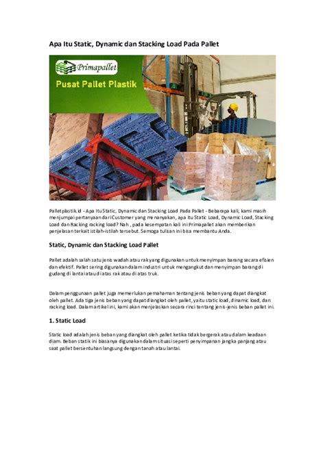 Pdf Apa Itu Static Dynamic Dan Stacking Load Pada Pallet