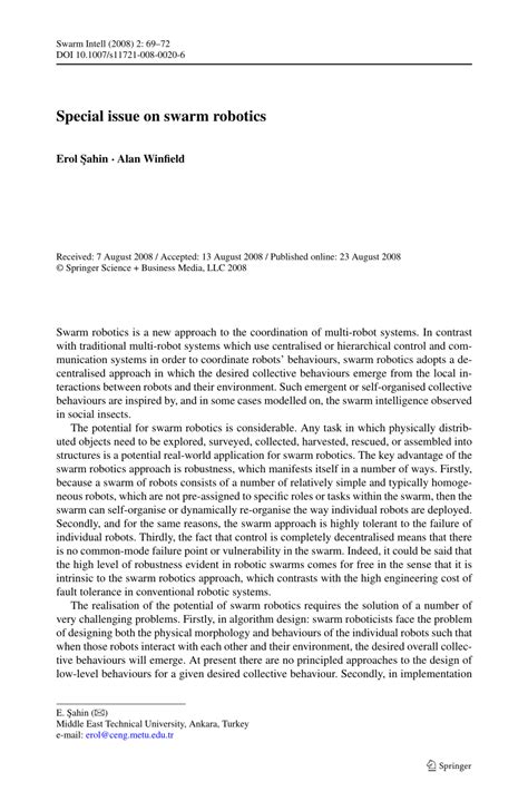 Pdf Special Issue On Swarm Robotics