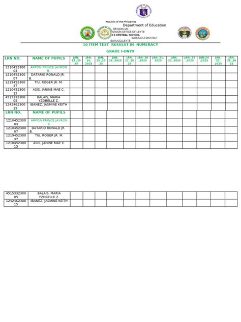 10 Item Test Scoresheet Pdf