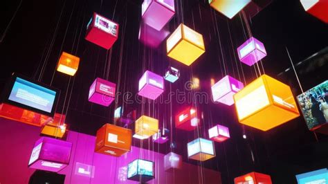 Floating Cubes Showcase Abstract Symbols Of Text And Media In A Vibrant Contemporary Display