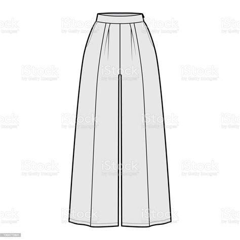 낮은 정상 허리 하이 라이즈 싱글 플리트 크롭 길이 솔기 포켓이 있는 팬츠 가우초 테크니컬 패션 일러스트 0명에 대한 스톡 벡터 아트 및 기타 이미지 Istock