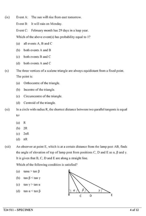 cisce icse class 10th mathematics specimen question paper 2024 see