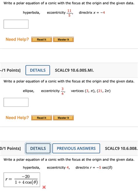 solved write a polar equation of a conic with the focus at