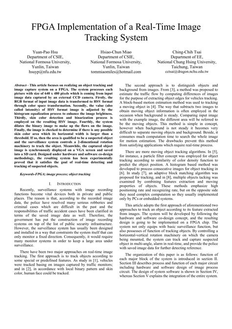 PDF FPGA Implementation Of A Real Time Image Tracking System