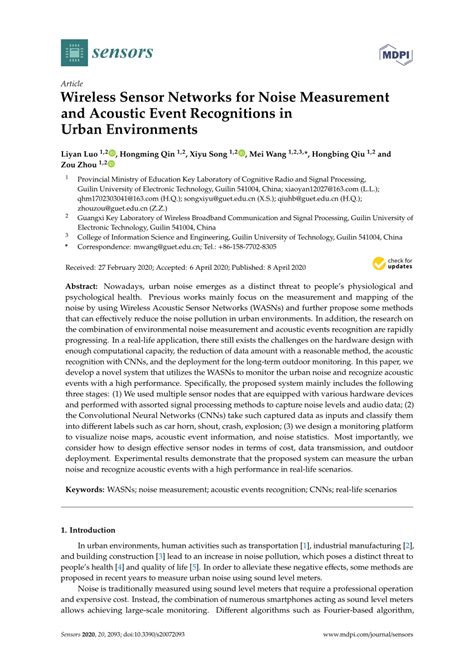 Pdf Wireless Sensor Networks For Noise Measurement And Acoustic Event Recognitions In Urban