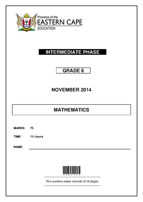 Maths Gr6 Qp Nov2014 Eng Intermediate Phase Grade 6 November 2014