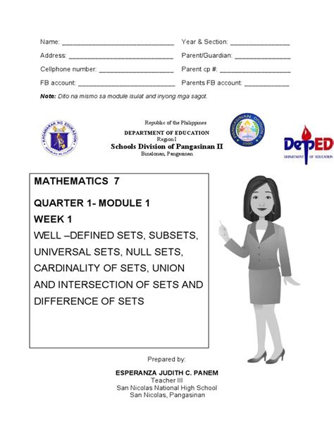 Grade 7 Module 1 Week1 Quarter 1 Pdf Set Mathematics Mathematics