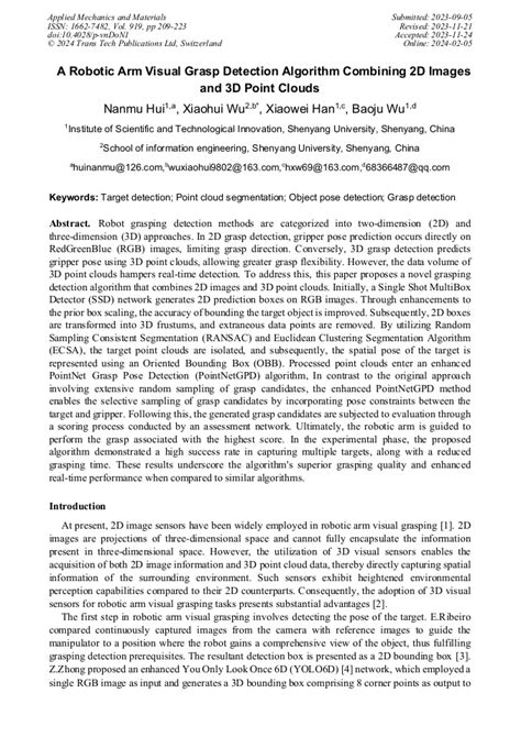 A Robotic Arm Visual Grasp Detection Algorithm Combining 2d Images And 3d Point Clouds