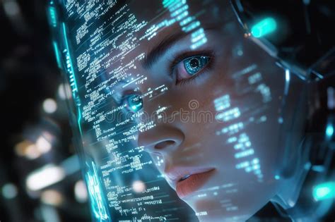 Software Coding Hologram And Woman In Data Analytics Information