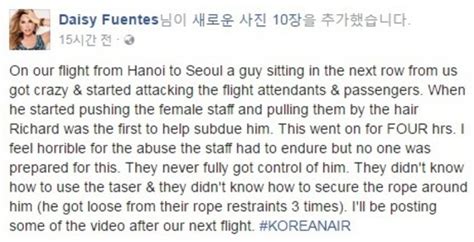 리차드 막스 아내 푸엔테스 승무원 난동 승객 제압 못해 비난 뉴스1