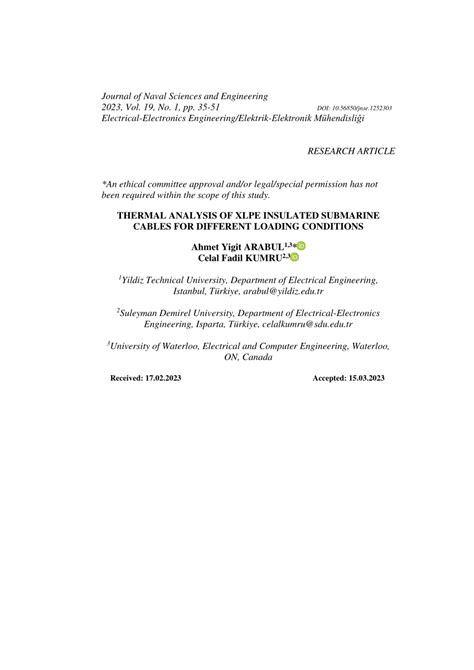 Pdf Thermal Analysis Of Xlpe Insulated Submarine Cables For Different Loading Conditionsfarkli