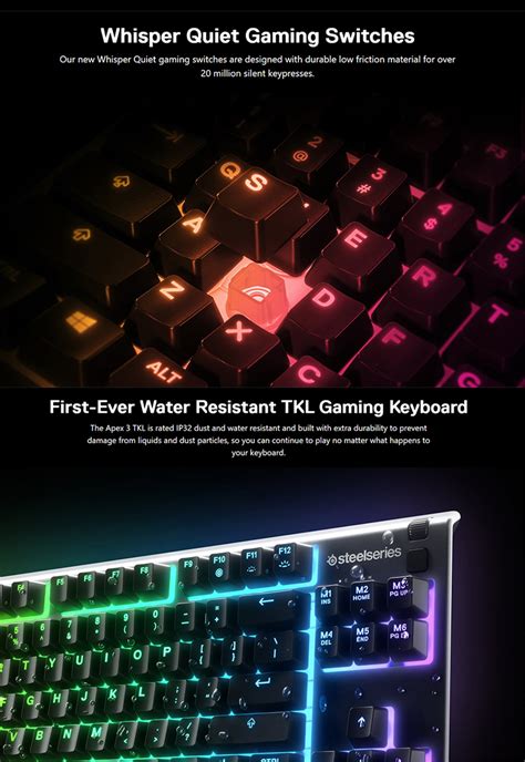 SteelSeries Apex TKL RGB Water Resistant Whisper Quiet Gaming Switches Membrane Gaming