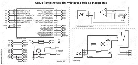 vector schematic diagram of an electronic device on the arduino grove temperature thermistor