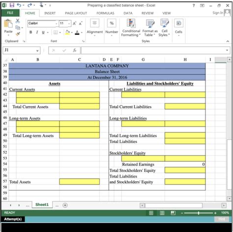 X Preparing A Classified Balance Sheet Excel х File Home Insert Page