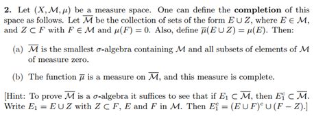 Solved 2 Let X M μ Be A Measure Space One Can Define The